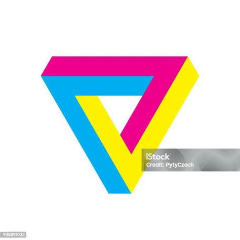 Cmy 색에서 펜로즈 삼각형 아이콘입니다 기하학적 3d 개체 착시 벡터 일러스트입니다 인쇄 스튜디오 테마 삼각형에 대한 스톡