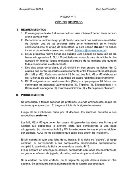 Código Genético Práctica 14 Pdf Aminoácidos Proteínas