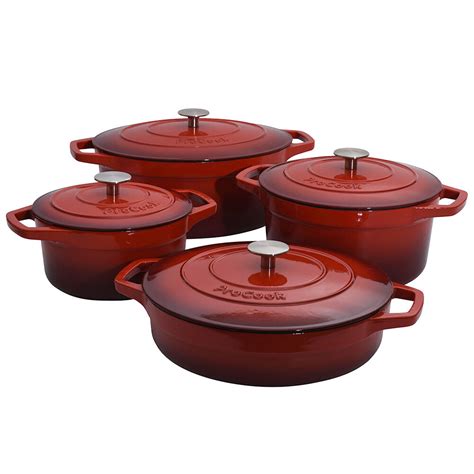 Cast Iron Casserole Dish Set 4 Piece Graduated Red
