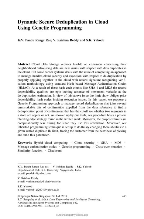 Pdf Dynamic Secure Deduplication In Cloud Using Genetic Programming