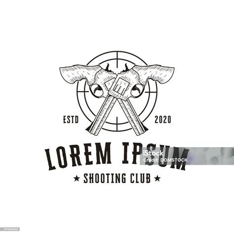 Vintage Kasar Tangan Digambar Menembak Logo Klub Logo Pemburu Pistol Tangan Logo Ikon Vektor
