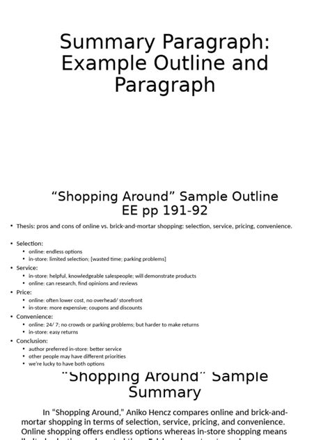 Summary Paragraph Example Outline Para Pdf Brick And Mortar Online Shopping
