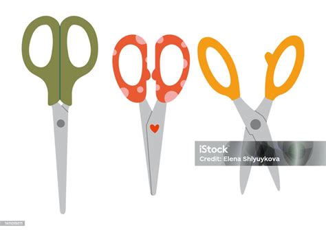 가위 세트 만화 스타일 귀여운 문구류 트렌디 한 현대 벡터 일러스트 레이 션 흰색 배경에 고립 손으로 그려진 평면 가위에 대한 스톡 벡터 아트 및 기타 이미지 Istock