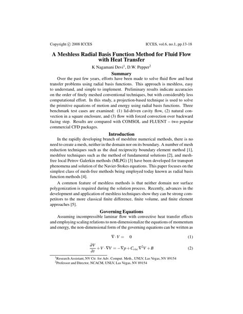 Pdf A Meshless Radial Basis Function Method For Fluid Flow With Heat Transfer