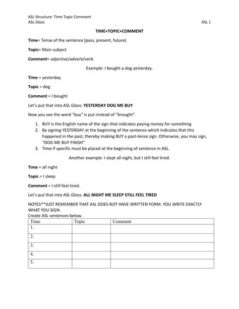 Asl Sentence Structure Time Topic Comment