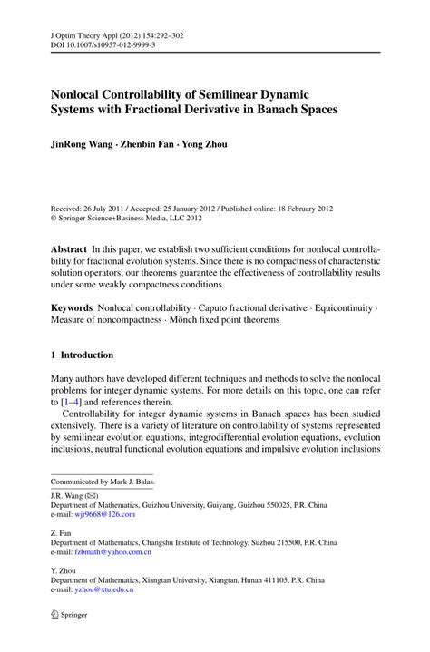 Pdf Nonlocal Controllability Of Semilinear Dynamic Systems With