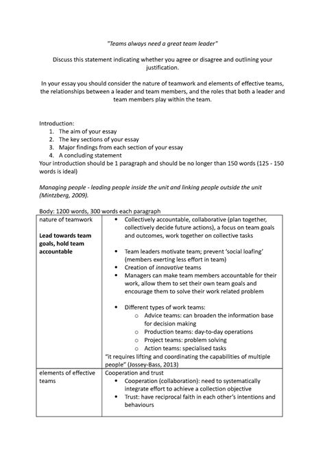Assessment 1 Assignemnt Structure Teams Always Need A Great