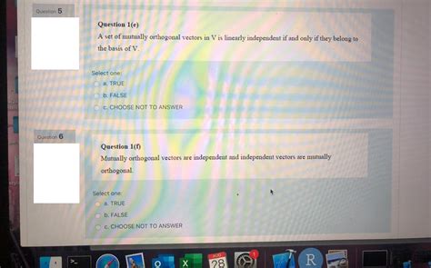 Solved Question 5 Question 1 E A Set Of Mutually Orthogonal