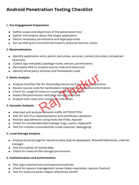 Android Pentration Testing Checklist Pdf Penetration Test Software