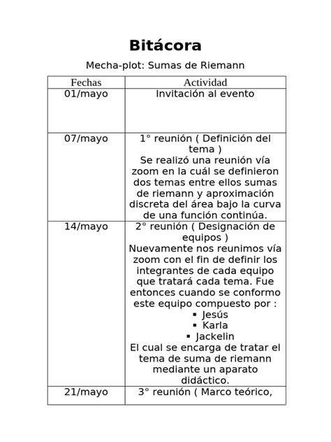 Bitácora Mecha Plot Sumas De Riemann Pdf