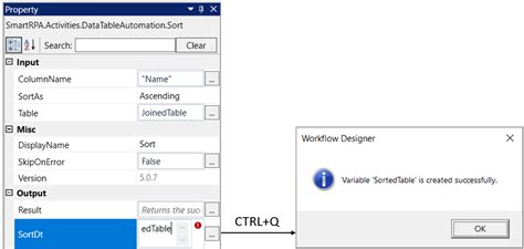 datatable automation sort robility docs