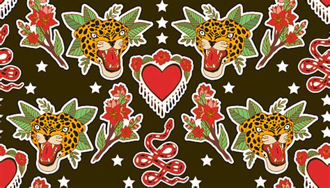 원활한 인도 패턴입니다 스티커 핀 패치 및 만화에서 필기 노트 컬렉션 집합입니다 타이거 칼 Hamsa 꽃 식물 벡터 일러스트