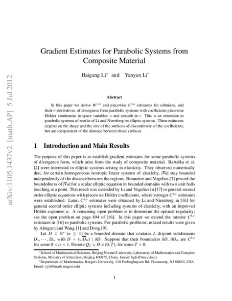 Pdf Gradient Estimates For Parabolic Systems From Composite Material Yanyan Li