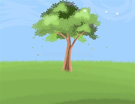 Tree On Grass Scenery Landscape Stock Vector Illustration Of Backdrop Nature 85338519