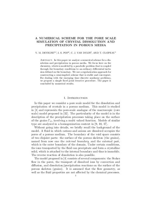 Pdf A Numerical Scheme For The Pore Scale Simulation Of Crystal Dissolution And Precipitation