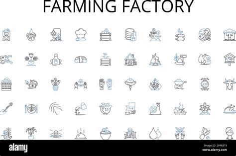 Farming Factory Line Icons Collection Productivity Workflow Focus Time Management