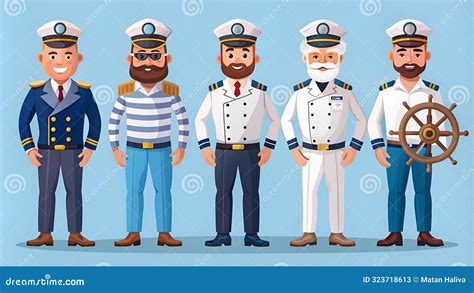 Set Of Sailors And Captain Seaman Characters Ship Crew Members
