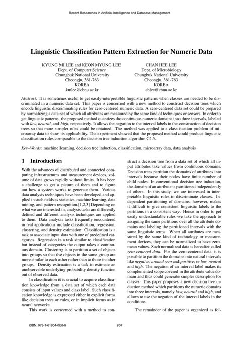 Pdf Linguistic Classification Pattern Extraction For Numeric Data