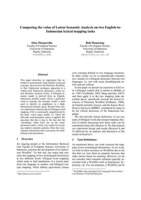 Comparing The Value Of Latent Semantic Analysis On Two English To