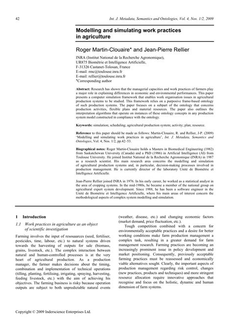 Pdf Modelling And Simulating Work Practices In Agriculture