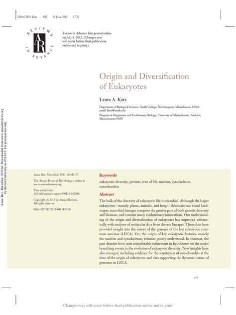 Origin And Diversificationof Eukaryotes Pdf Eukaryotes Archaea