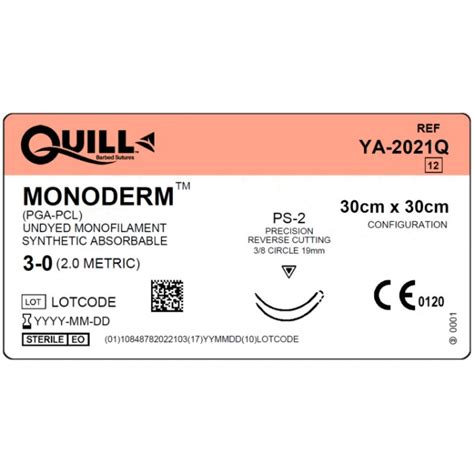 Quill Barbed Suture Monoderm 3 0 Undyed 30x30cm Ps 2 Precision Reverse Cutting 3 8 Circle
