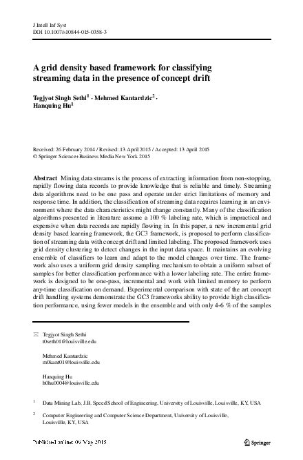 pdf a grid density based framework for classifying streaming data in
