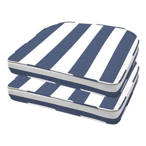 Honeycomb Cabana Stripe Blue And White Rounded Outdoor Seat Cushion 2