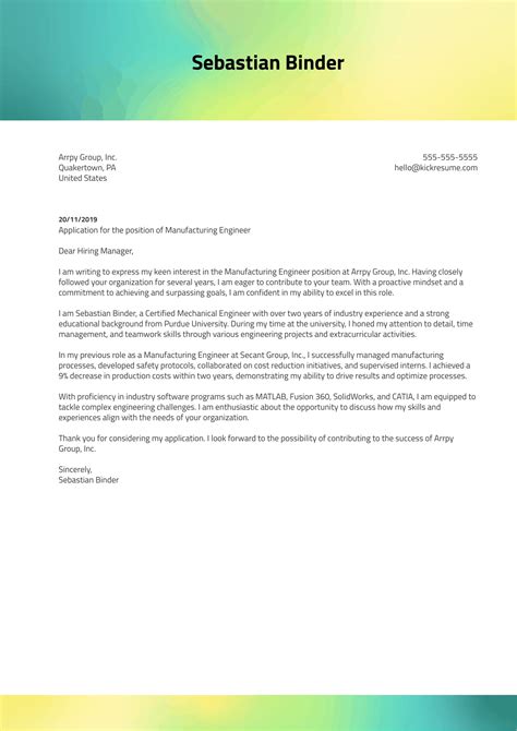 Manufacturing Cover Letter Examples Open Cover Letters Anonymous