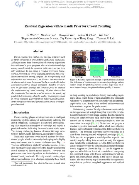 Cvpr2019 Residual Regression With Semantic Prior For Crowd Counting