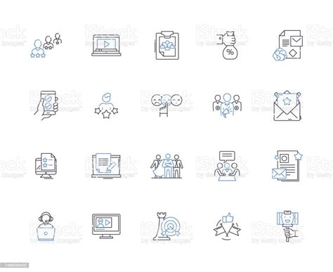 프로모션 개요 아이콘 모음입니다 광고 마케팅 브랜딩 노출 출시 홍보 Uplift 벡터 및 일러스트레이션 개념 세트 부스트 상향 판매 선형 표지판 발표 활력에 대한 스톡 벡터