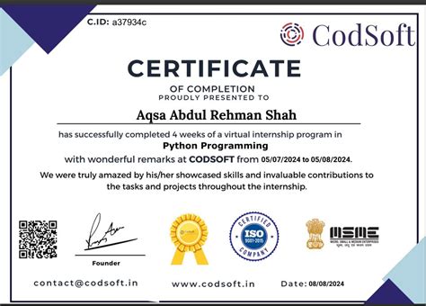Aqsa Shah On Linkedin 🙋‍♀️ Completed My First Internship With Python