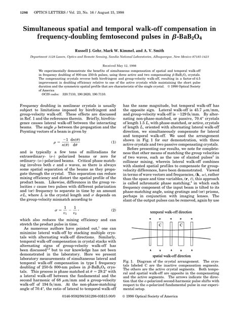 Pdf Simultaneous Spatial And Temporal Walk Off Compensation In Frequency Doubling Femtosecond