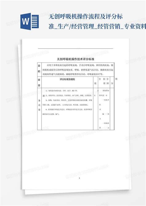 无创呼吸机操作流程及评分标准 生产 经营管理 经管营销 专业资料 Word模板下载 编号qwpjwazm 熊猫办公