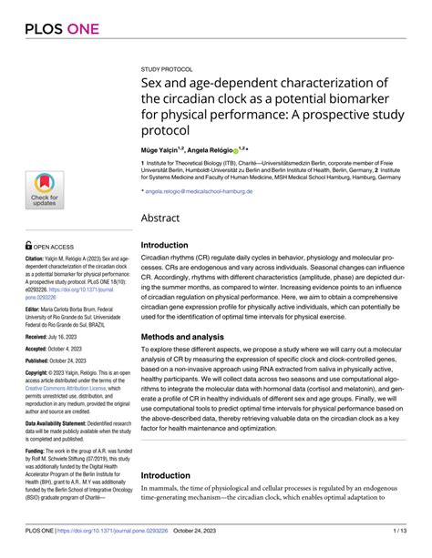 PDF Sex And Age Dependent Characterization Of The Circadian Clock As A Potential Biomarker For