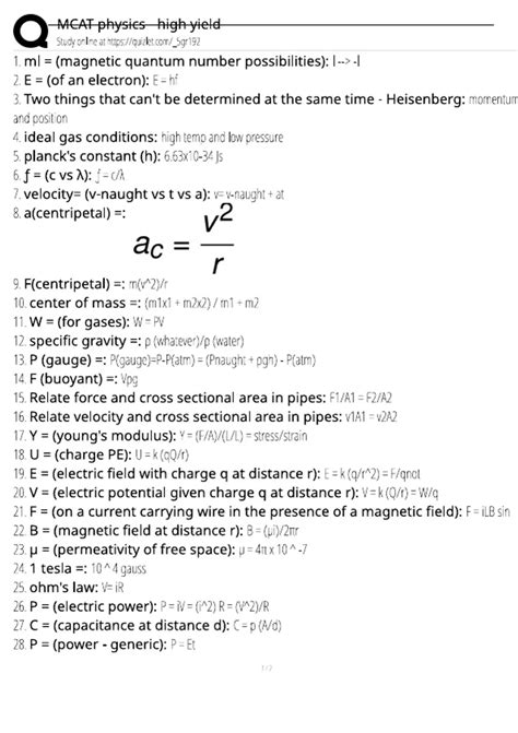 Mcat Physics High Yield 2026 Essential Formulas Equations And Practice