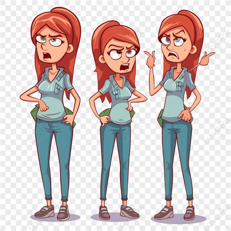 두 표정으로 단호한 클립 아트 만화 여자 벡터 독단적인 Png 일러스트 무료 다운로드 Lovepik