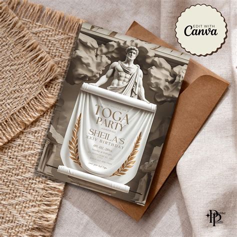 Toga Party Invitation Editable Template Ancient Rome And Greece Event