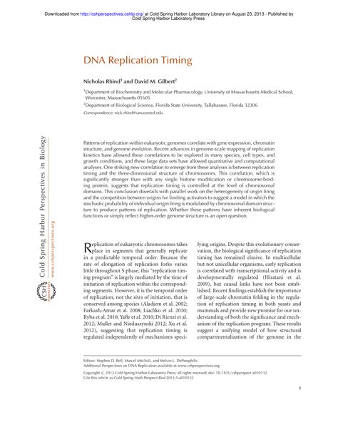 Pdf Dna Replication Timing