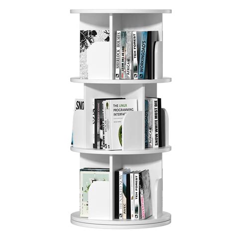 Nidouillet Rotating Bookshelf 3 Tier Revolving Bookcase 360 Display Round Bookshelf Narrow