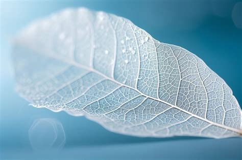 Beautiful White Skeletonized Leaf On Light Blue Background With Round