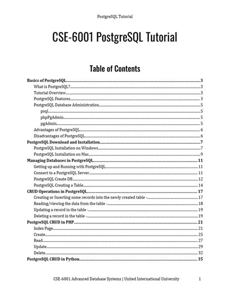 Cse 6001 Postgresql Tutorial Pdf Postgre Sql Databases