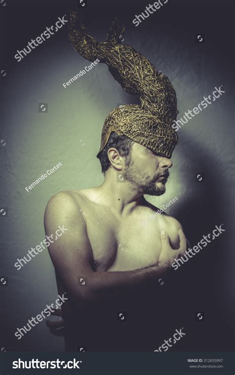 Brut Naked Man Helmet Warrior Trumpets Stock Photo 312655997 Shutterstock