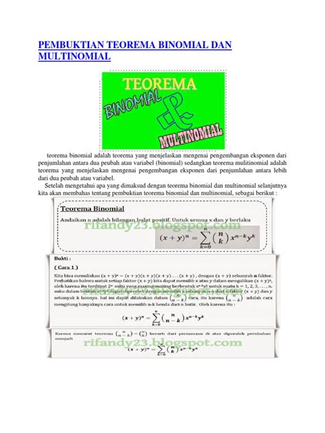 Pembuktian Teorema Binomial Dan Multinomial Pdf