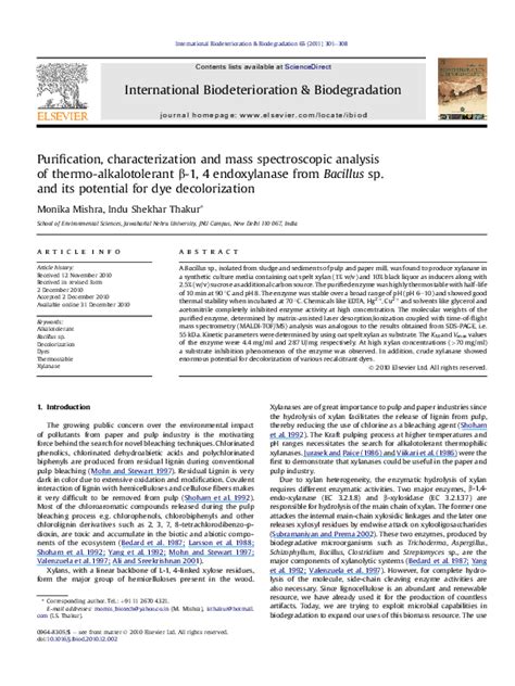 Pdf Purification Characterization And Mass Spectrometric Sequencing Of A Thermophilic