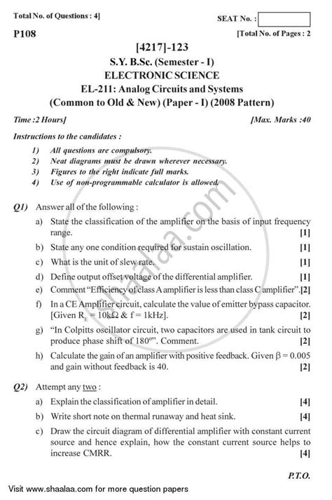 Analog Circuits And Systems 2012 2013 Bsc Electronic Science Semester