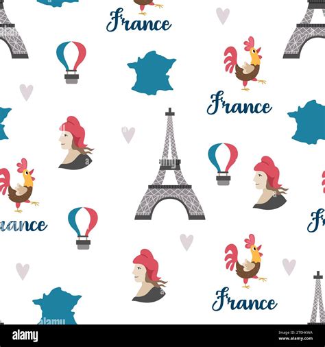 France Symbols Vector Seamless Pattern Repeating Background With