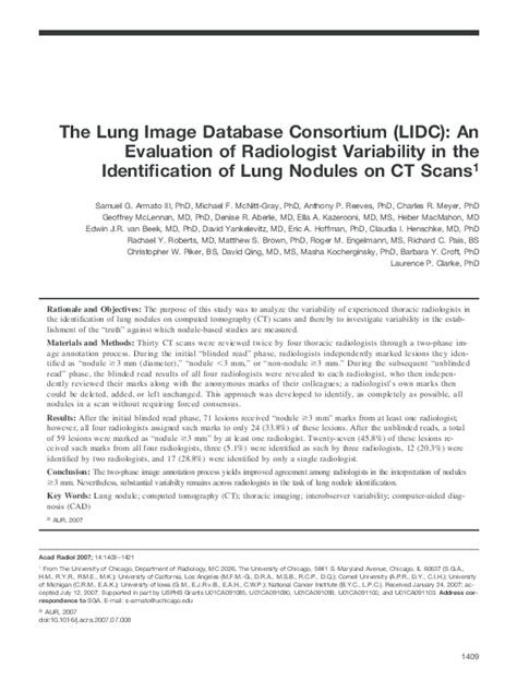 Pdf The Lung Image Database Consortium Lidc An Evaluation Of