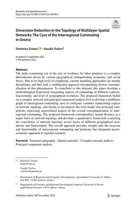 Pdf Dimension Reduction In The Topology Of Multilayer Spatial Networks The Case Of The