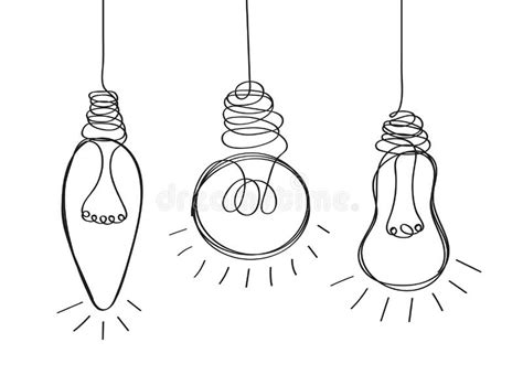 Light Bulb Set Vector In Line Dodle Style Hand Drawn Electrical Lamps